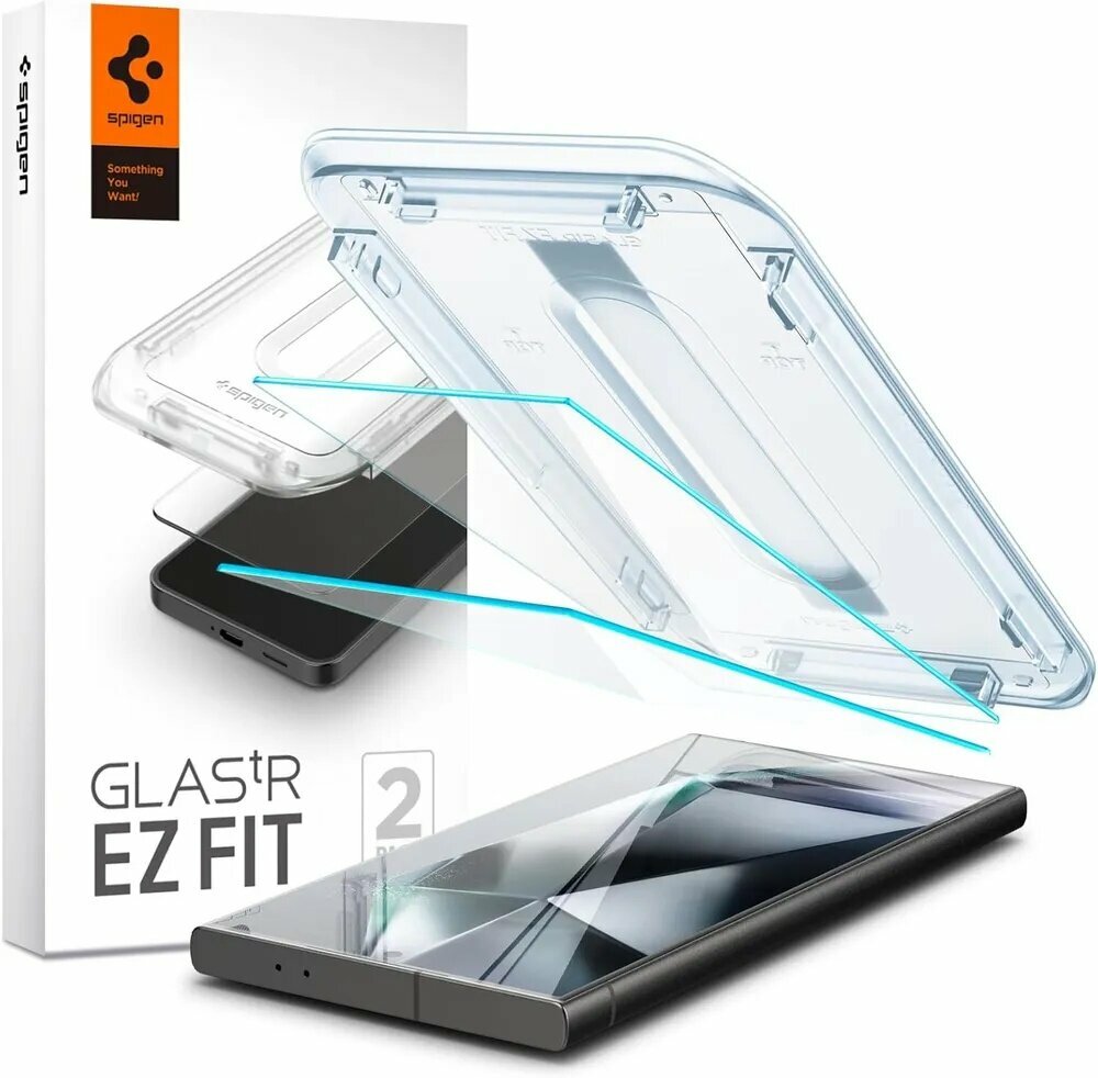 Защитное стекло Spigen EZ FIT для Samsung Galaxy S26 Ultra: 2 шт, твёрдость 9H, совместимость с чехлами, установка без пузырей