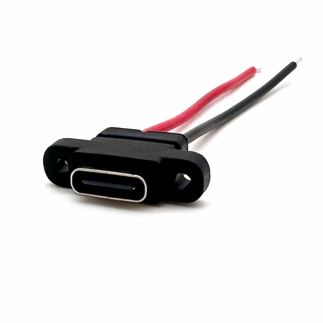 Гнездо питания TYPE-C установочное на корпус, 2Pin, уши вертикальные, длина 65мм