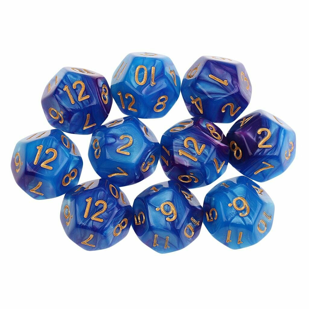 10 штук 12-гранных кубиков D12 для настольных игр Dungeons and Dragons, сине-фиолетовые.
