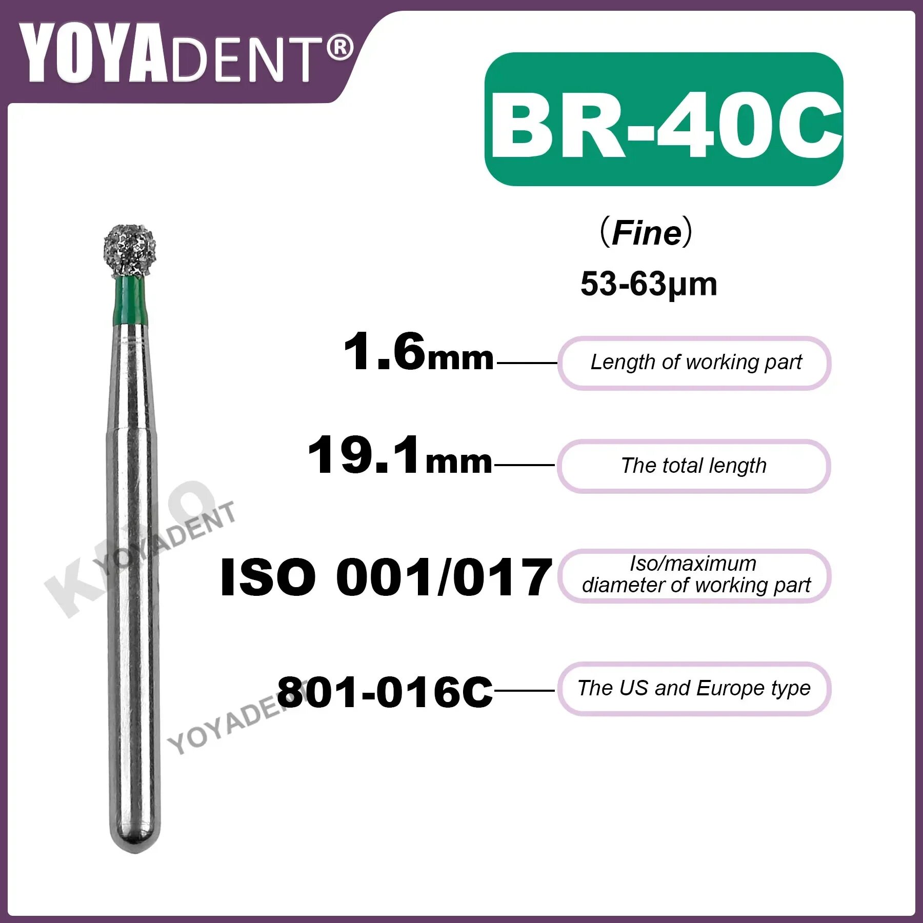 Алмазные боры YOYADENT BR тип 1,6 мм 10 шт. BR-40C 10Pcs