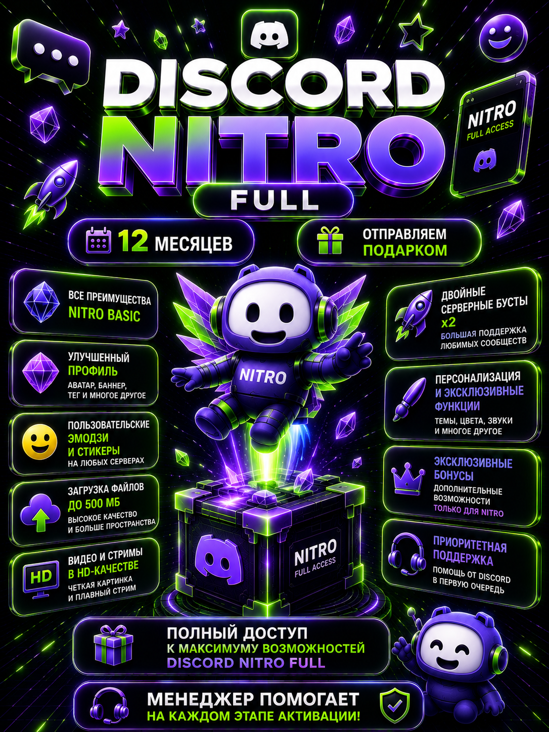 Discord Nitro Full подписка 12 месяцев
