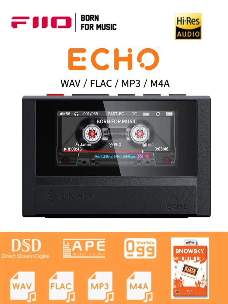 FiiO SnowSky ECHO Портативный Bluetooth MP3-плеер с системой двойного вывода объемом 4 ГБ и поддержкой CS43198 DSD WAV