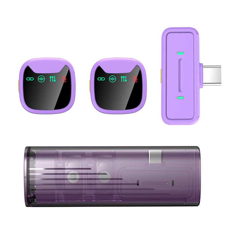 Беспроводной магнитный лэйвер-микрофон с шумоподавлением для Bluetooth-трансляций - Прозрачный фиолетовый Type-C