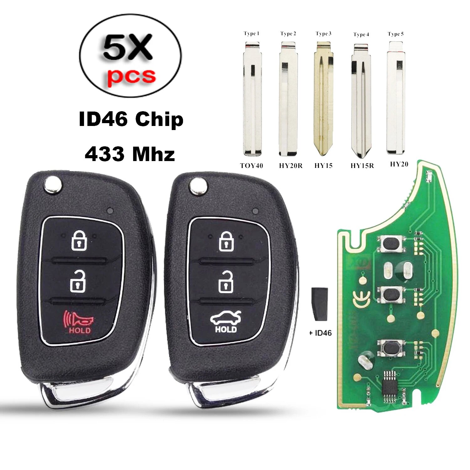 Набор Из 5 Дистанционных Ключей Jingyuqin Для Hyundai Solaris Accent Tucson L10 L20 hy20R, 3buttons