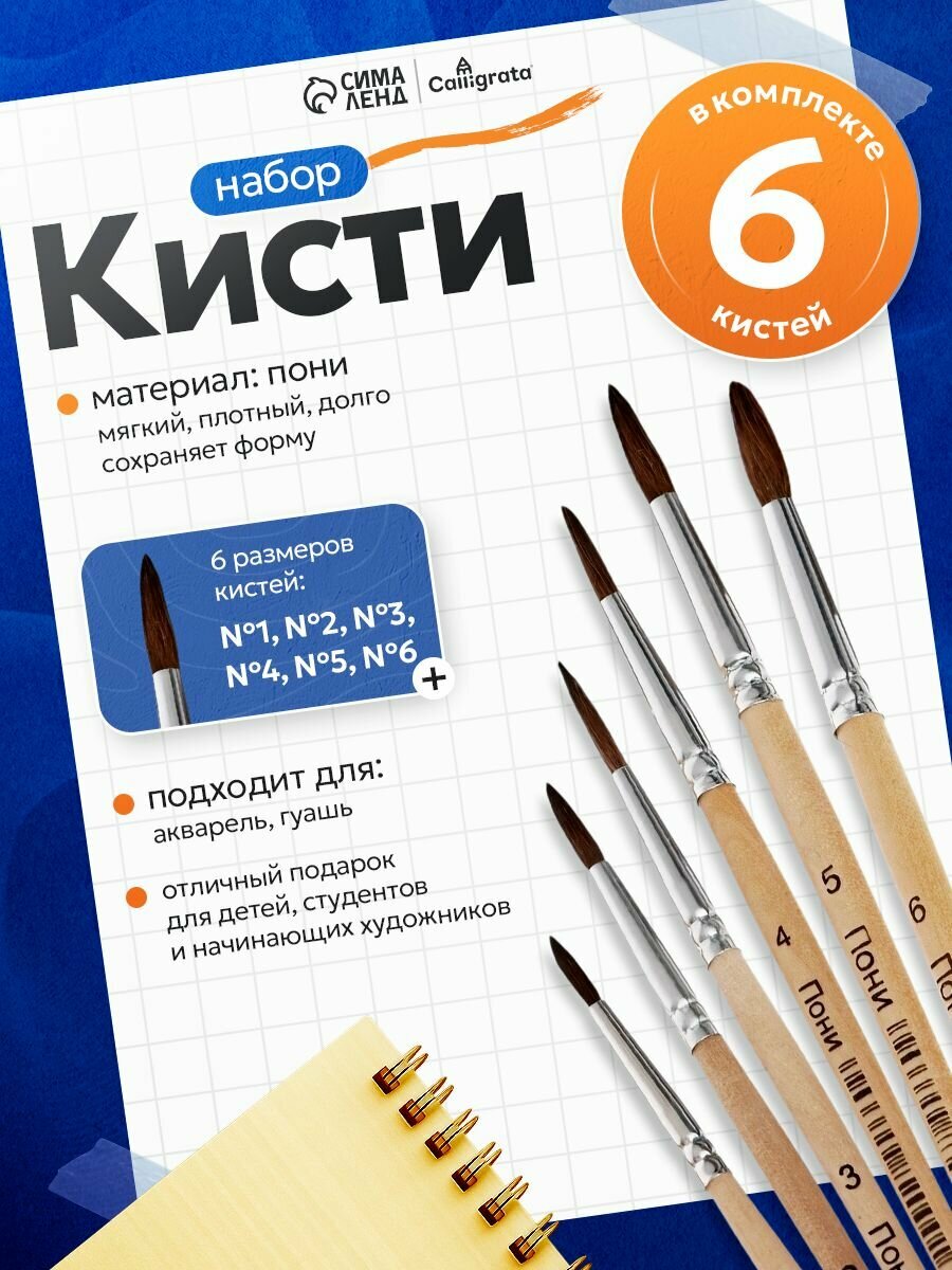 Кисточки для рисования пони 6 штук (№1-6) круглые