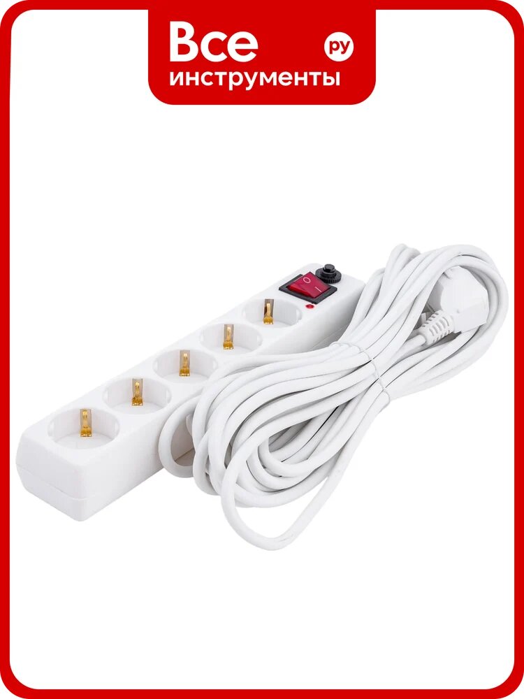 Сетевой фильтр General Lighting Systems GPS-5-16-3x1-1000-W, с выключателем и предохранителем 10метров 5розеток с/з 16А белый, 471008