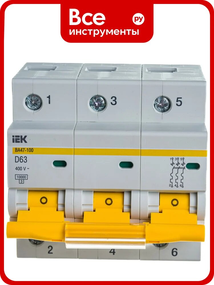 Автоматический, IEK, модульный выключатель IEK ВА 47-100 3п, D, 63А, 10кА, ИЭК