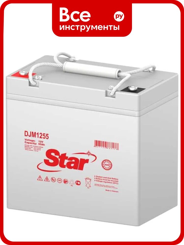 Аккумулятор для ИБП DJM1255 12 В, 55 Ач с болтовыми клеммами М6, AGM технология, циклический режим, вес 17.3 кг, размеры