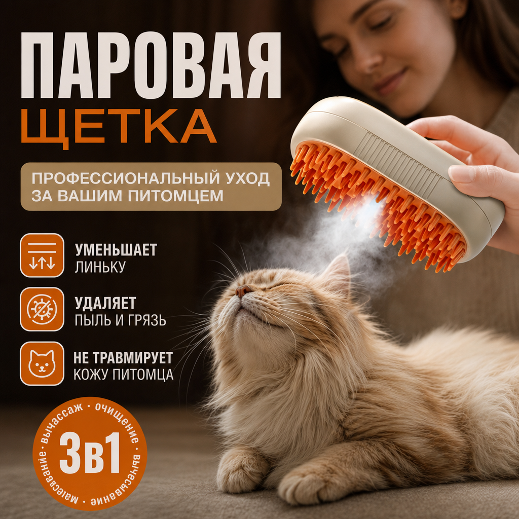Щетка для купания и груминга собак, снижает линьку, паровой уход