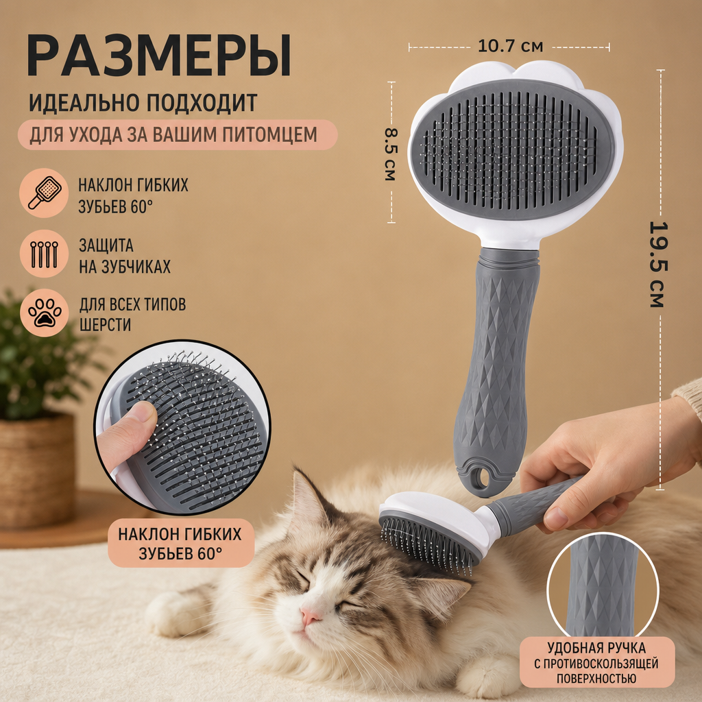 Фурминатор для вычесывания подшерстка кошек и собак, эргономичный дизайн, легко чистить, профессиональный уход, самоочищающаяся, удаление подшерстка, снижает линьку, распутывает колтуны