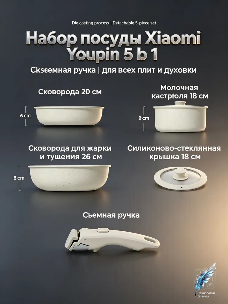 Набор посуды для приготовления "стильная сковорода Xiaomi Youpin", 5 предм.
