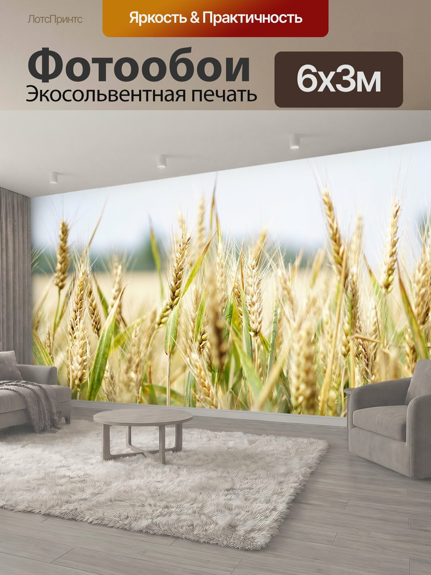 Фотообои "Пшеница, пшеничное поле, кукурузное поле" 600x300 см. экосольвентная печать