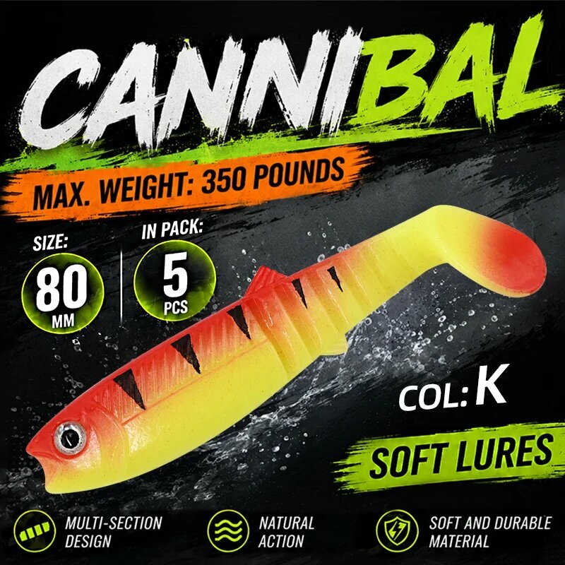 Cannibal Soft Lures, 80мм, 5шт, Цвет: K