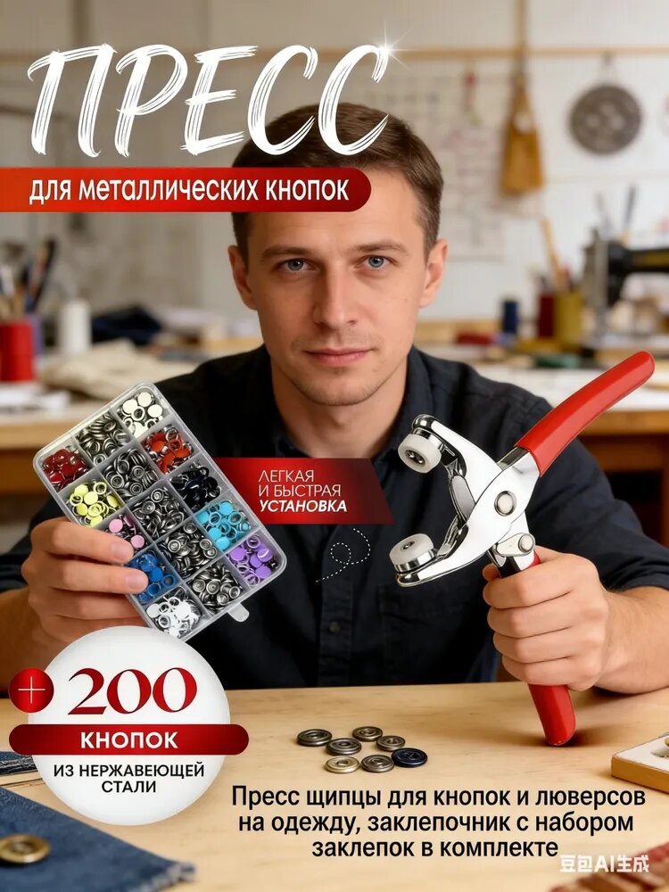 Пресс щипцы для кнопок и люверсов на одежду, заклепочник с набором заклепок в комплекте