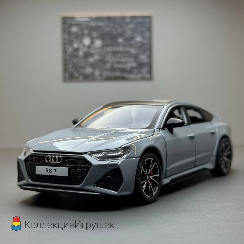 Металлическая модель Audi RS7 1:32, инерционная, свет и звук, серый спорт-седан