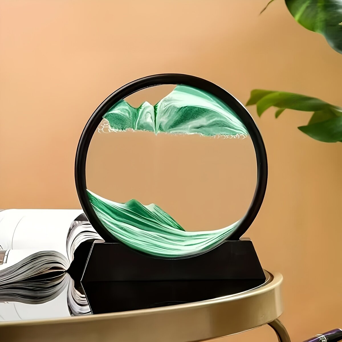 Автоматические песочные часы с завораживающим зелёным swirl-дизайном, прочный пластик, без электричества, для гостиной, офиса, учёбы, современный декор, аксессуар на рабочий стол, глянцевая поверхность, прочное основание