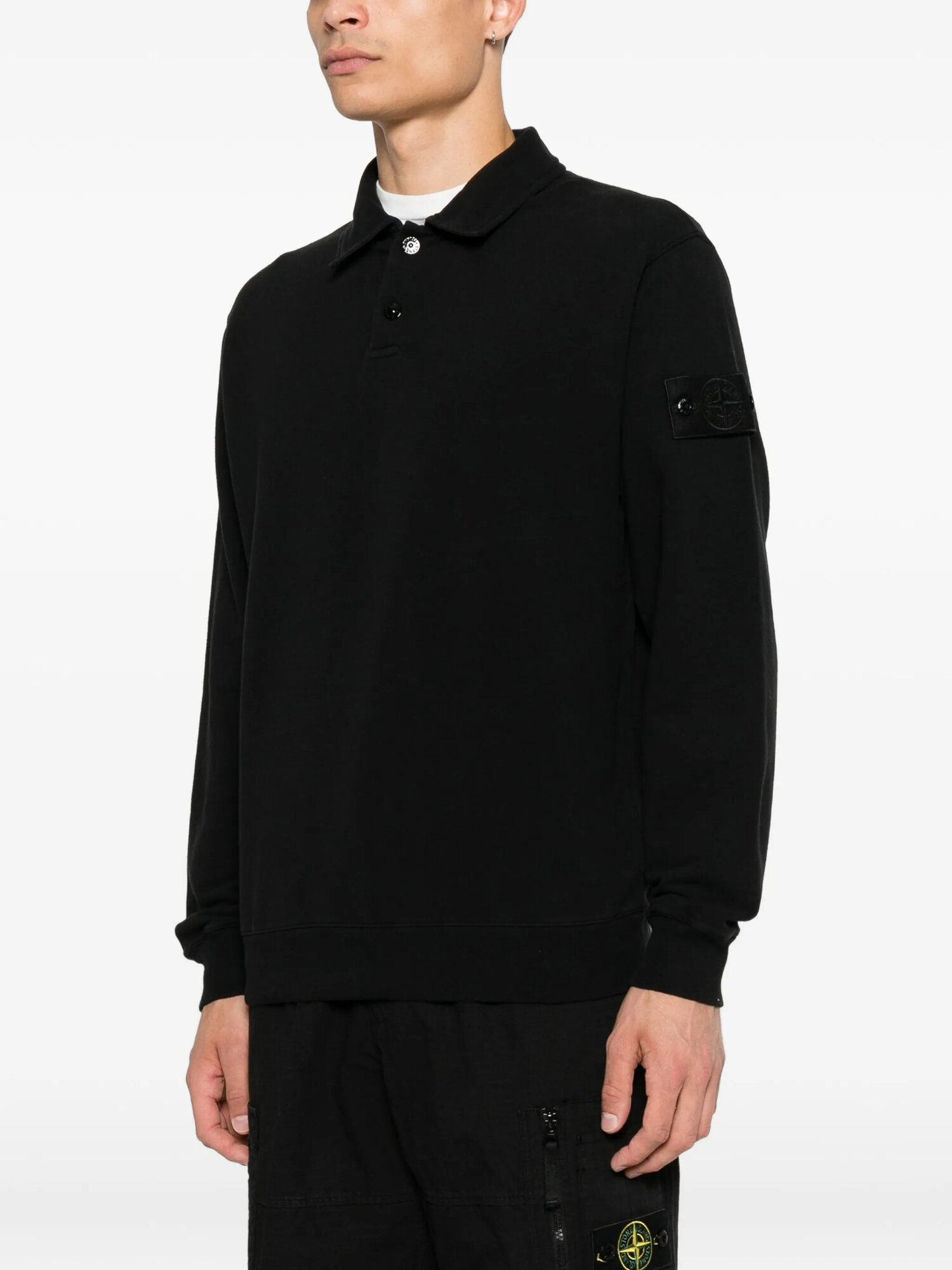 Рубашка Stone Island Logo-patch long-sleeve polo shirt, размер XL — фото 1