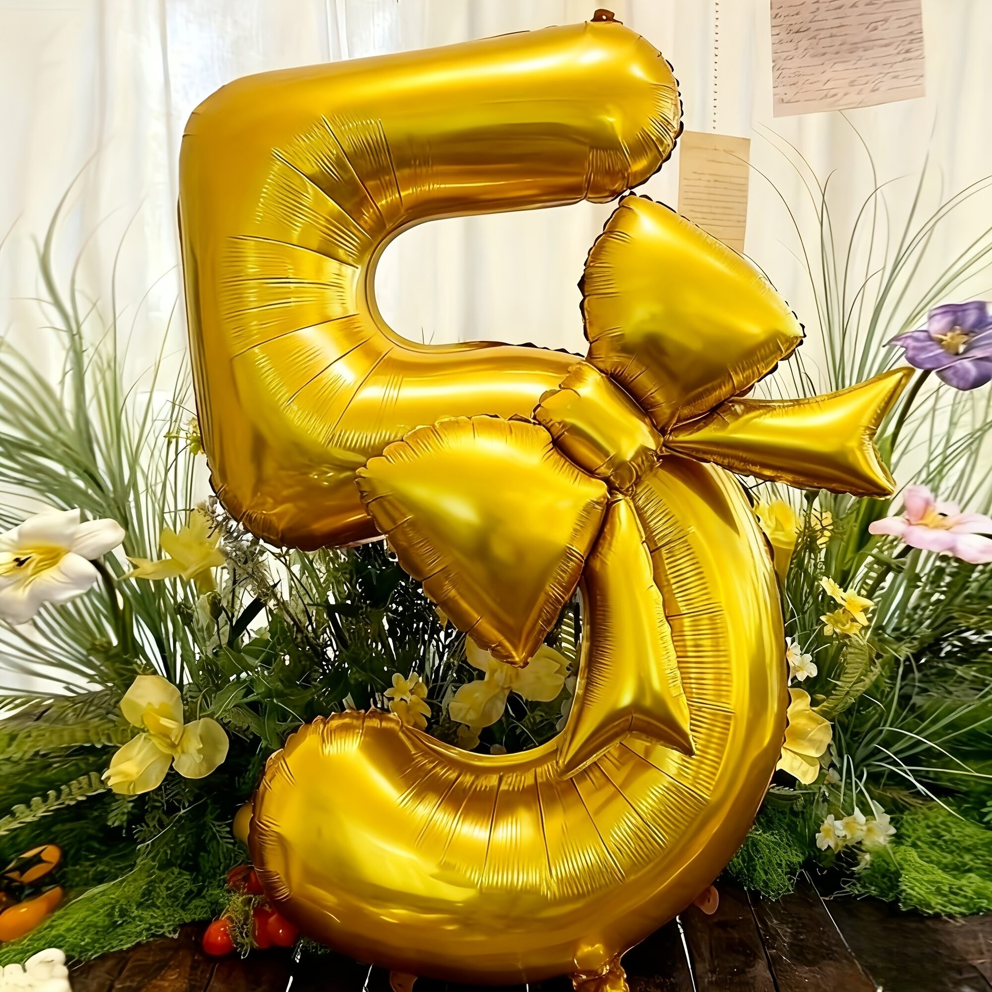Большой шар-цифра 5 с золотым бантом для дня рождения, юбилея, праздника, фотосессии и украшения помещения