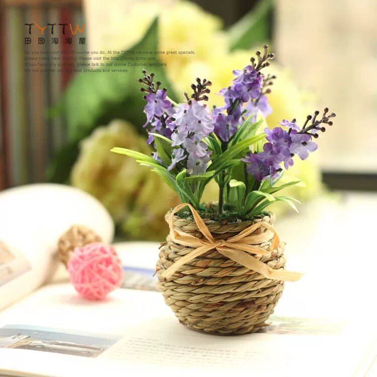 Мини- arrangements из искусственных цветов лаванды с веревкой, высотой 13 см, декоративный цветочный акцент для дома