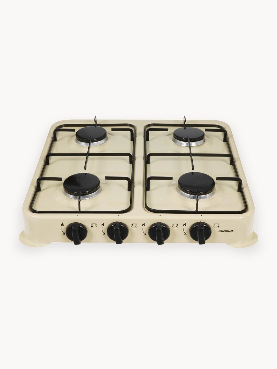 Газовая плита настольная Аксинья КС-108, 4 конфорки, Механическое управление, Эмалированная сталь, Бежевый