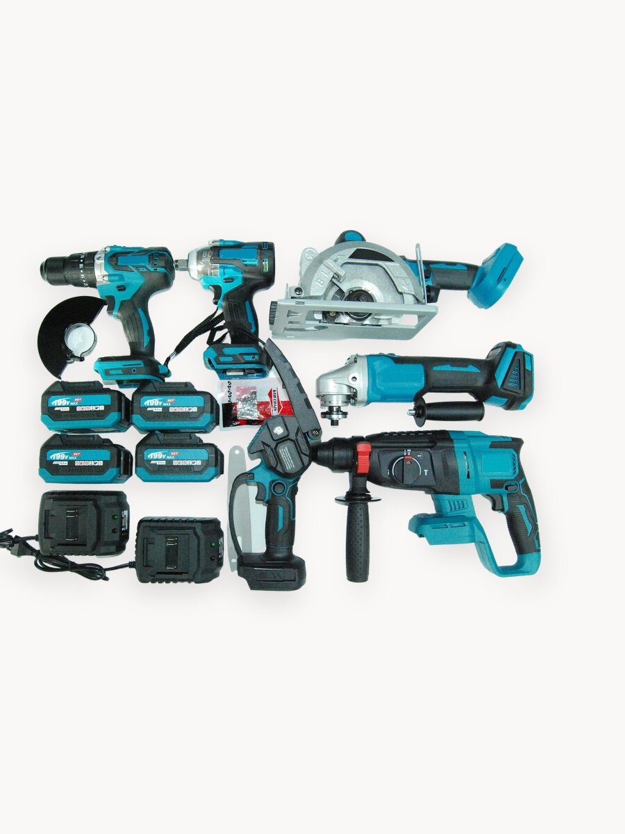 Набор аккумуляторного электроинструмента, 6 в 1, 4 АКБ, 2 ЗУ, кейс