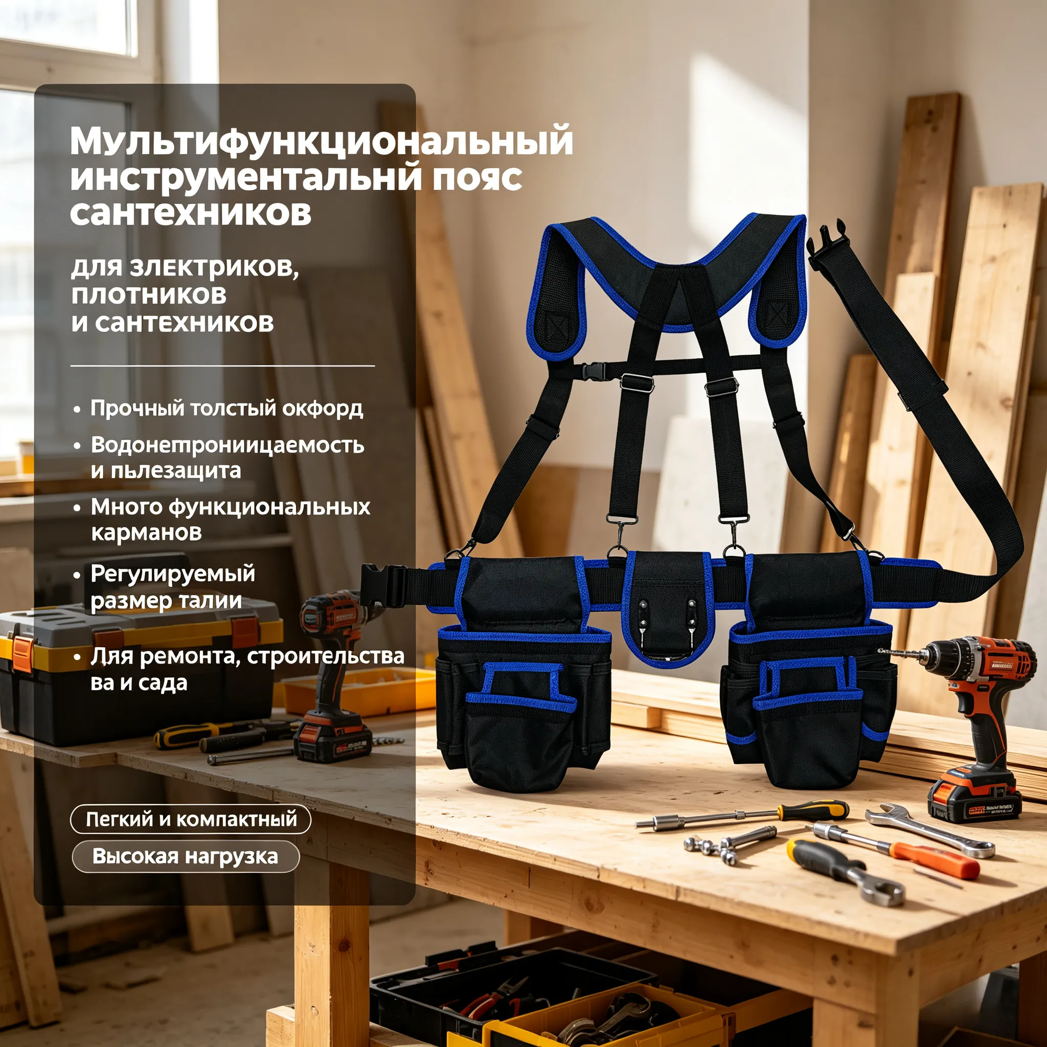 Мультифункциональный инструментальный пояс, окфорд, водонепроницаемый-синий
