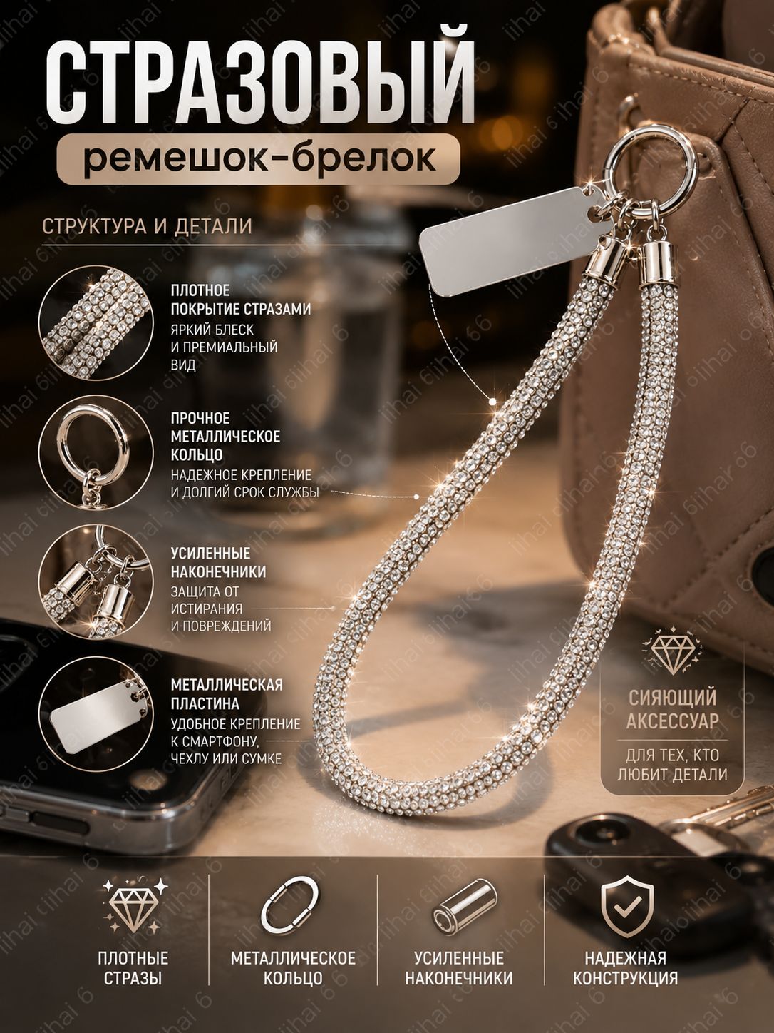 Шнурок ремешок для телефона на руку со стразами, разноцветный аксессуар украшение
