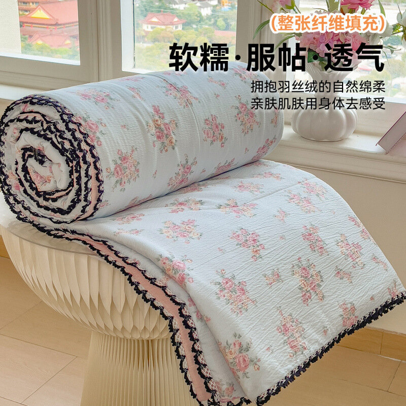 Цветочный узор летний одеяло с кружевом и пуховым yarn 120x150см прохладное постельное белье