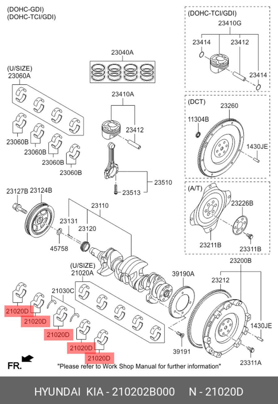 Подшипник скольжения коленвала (Hyundai/Kia 210202B000)