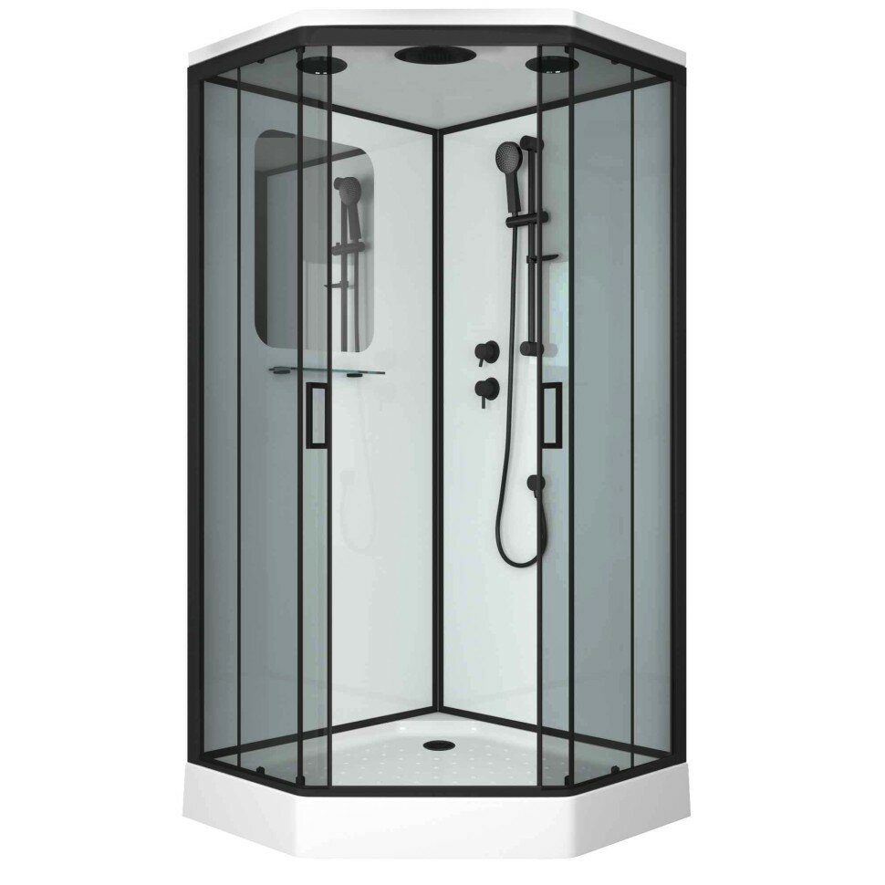 Душевая кабина Niagara Premium NG-6902-01D BLACK (100х100х220) низкий поддон(16 см), черный, стекло тонированное,4 места