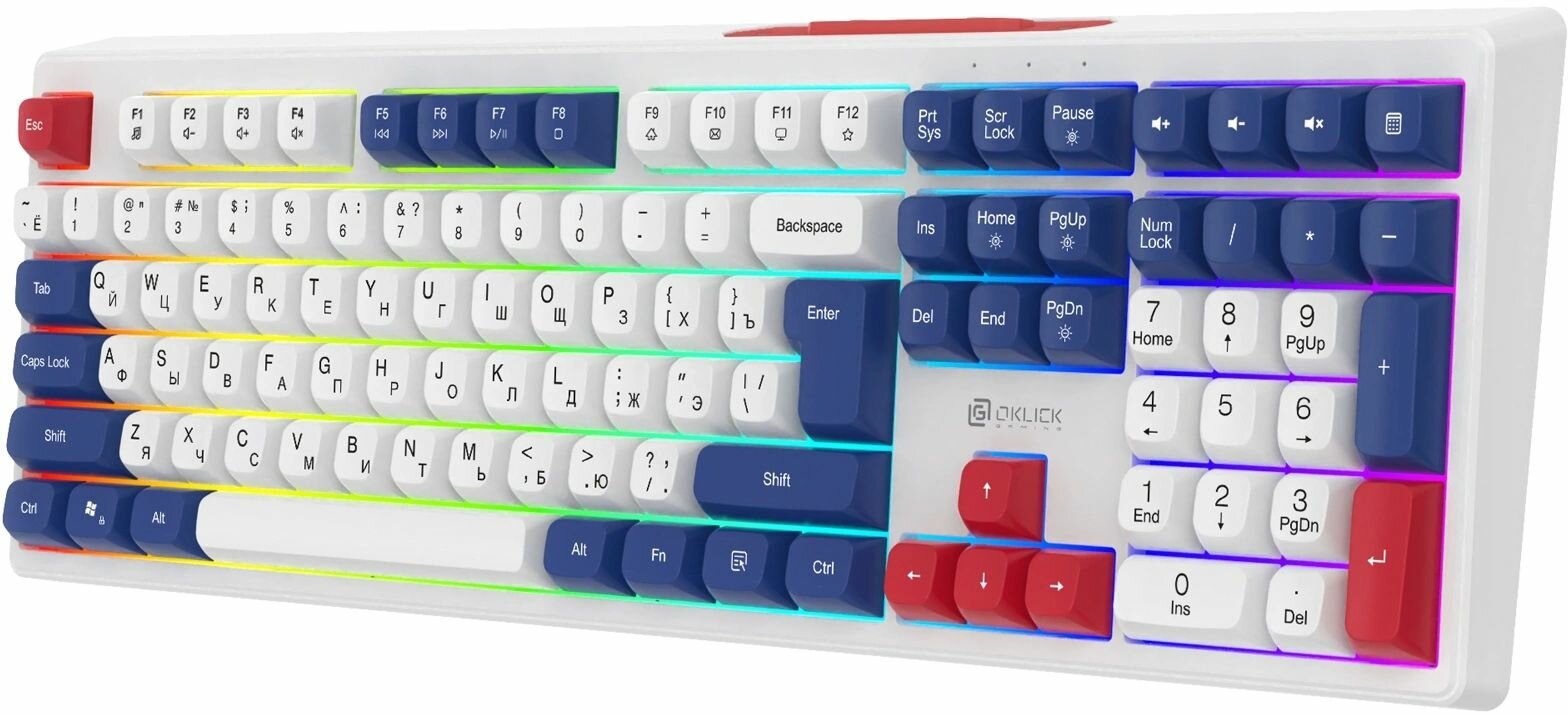 Клавиатура для компьютера, проводная, белый/красный USB Multimedia for gamer LED кабель 1.8м Оклик 725G (2070294)