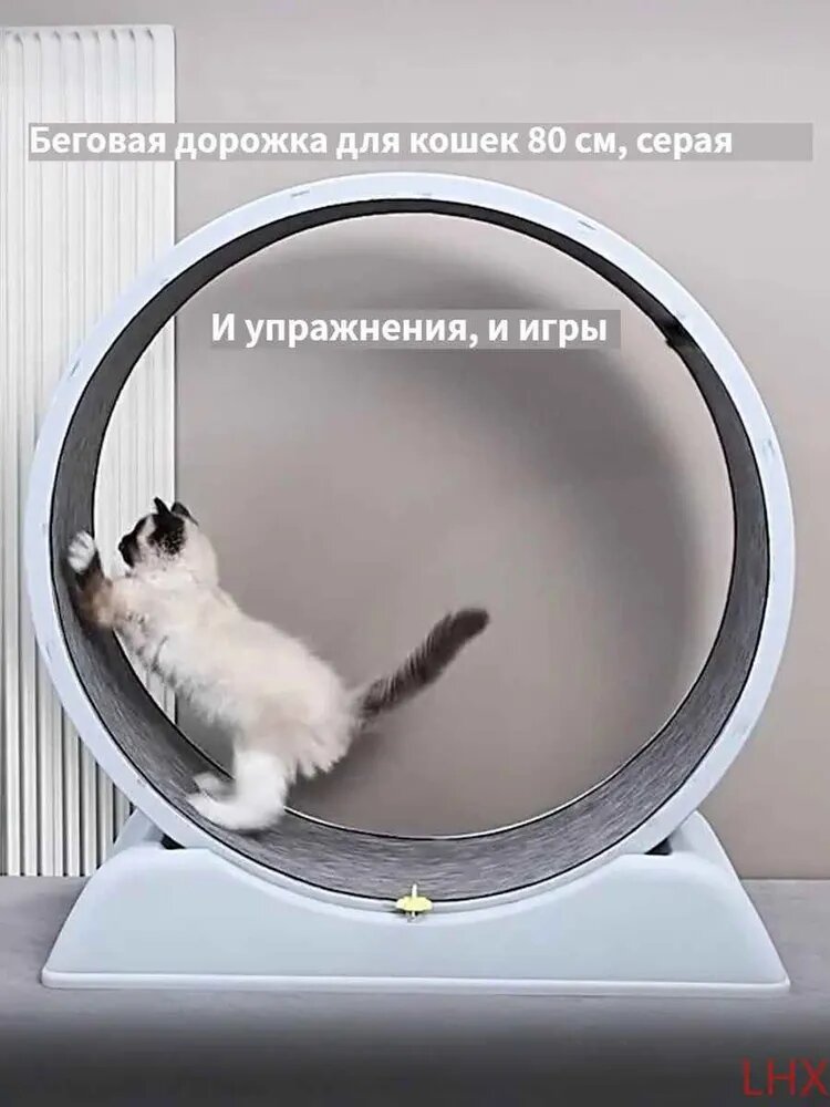 Беговая дорожка для кошек, 80 см, серая (с автоматическим кошачьим мячом, цена 500 руб.)