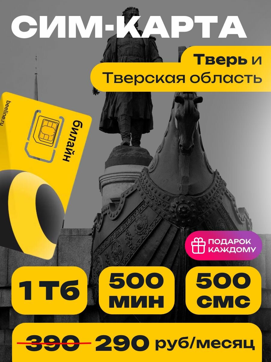 Сим-карта Билайн тариф Эксклюзивный Онлайн Лайт Тверская область 1024 Гб + 500 минут за 290 руб.