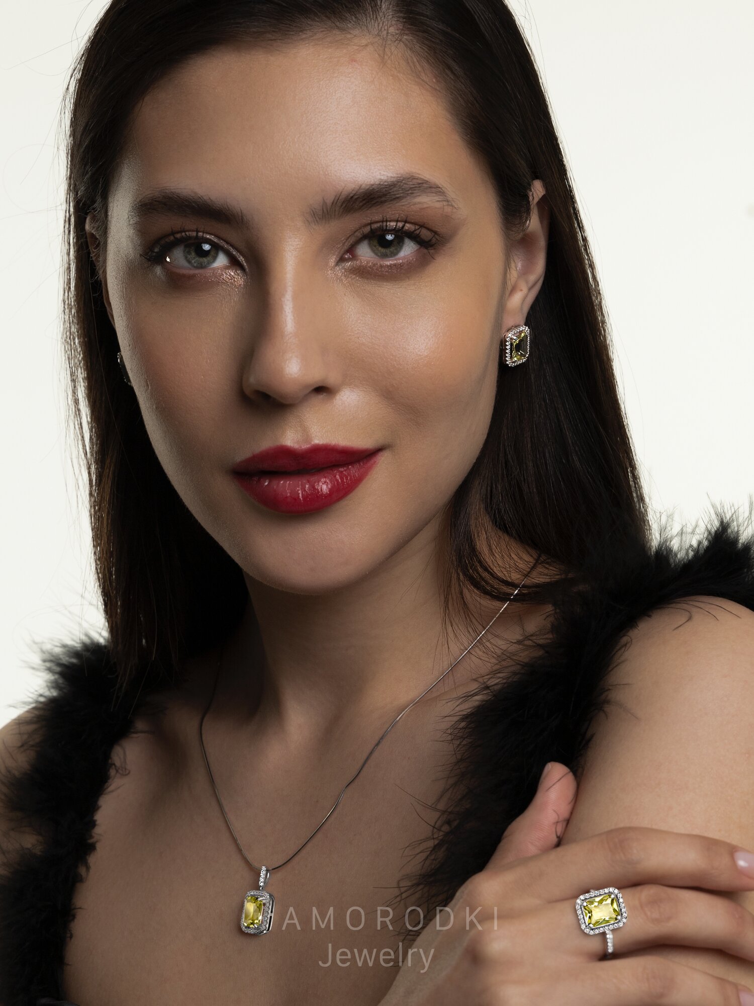 Серьги SamoroDki Jewelry, серебро, 925 проба, родирование, фианит, кварц, размер 14.5 мм, длина 1.45 см, , желтый, серебристый, серый — фото 1