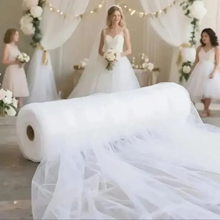 Полиэстерная тюлевая ткань для декора 5m, WHITE