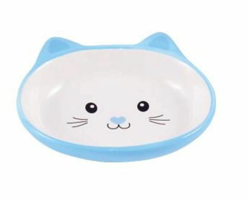 Миска Mr.Kranch керамическая для кошек, Мордочка кошки, 160 мл, голубая