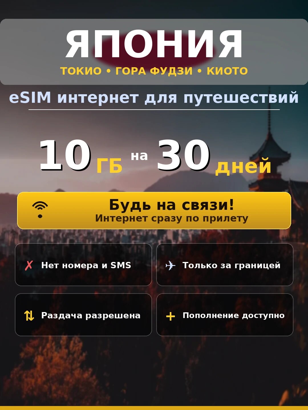 ESIM Япония | 10GB на 30 дней | интернет