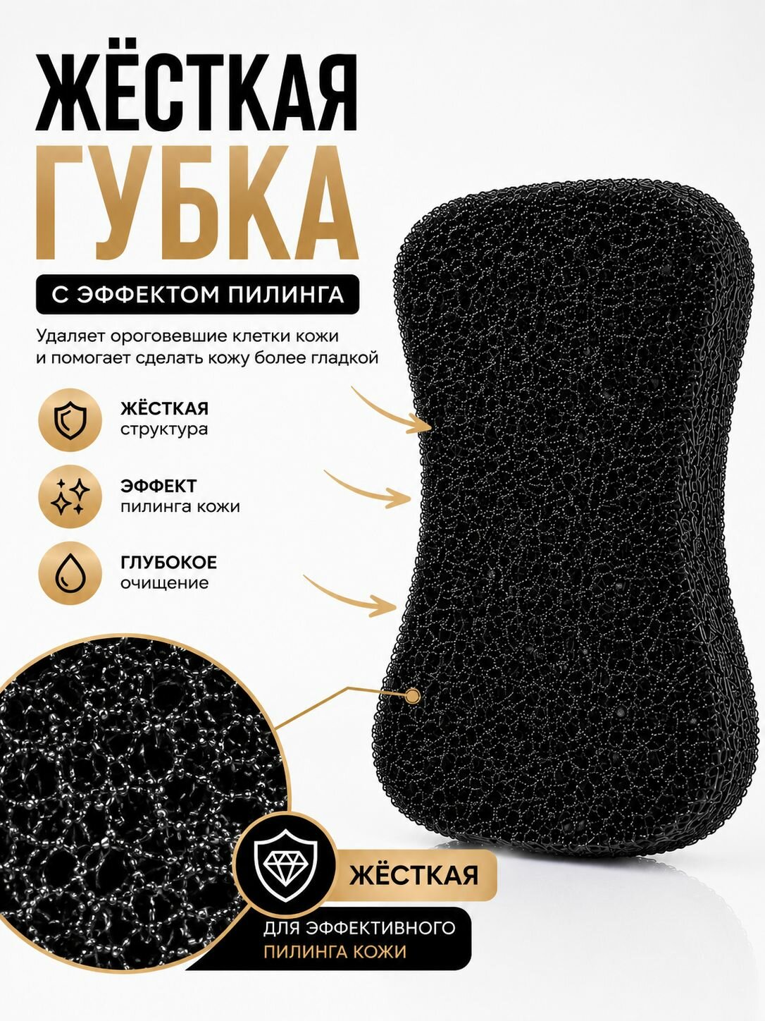 Мочалка для тела и губка жесткая с эффектом пилинга