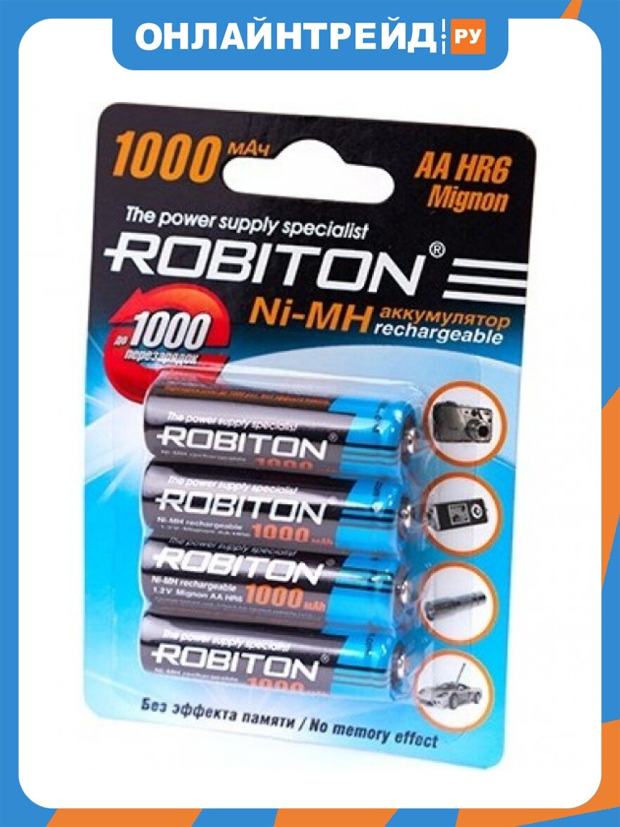 Аккумулятор Robiton LR6 AA 1000 mAh (уп 4 шт)