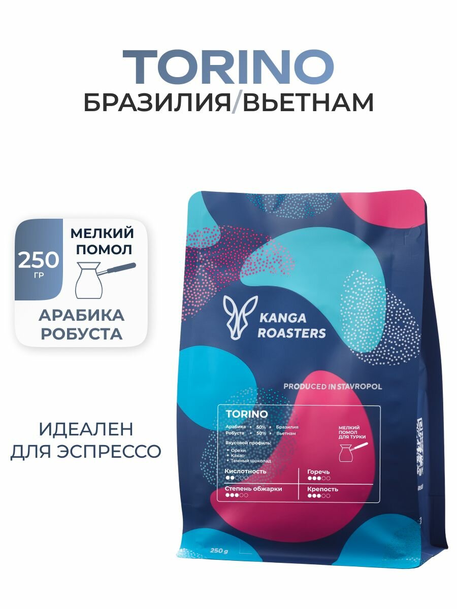 Кофе молотый для турки KANGA Арабика Бразилия + Робуста Вьетнам Бленд Torino - 250 гр