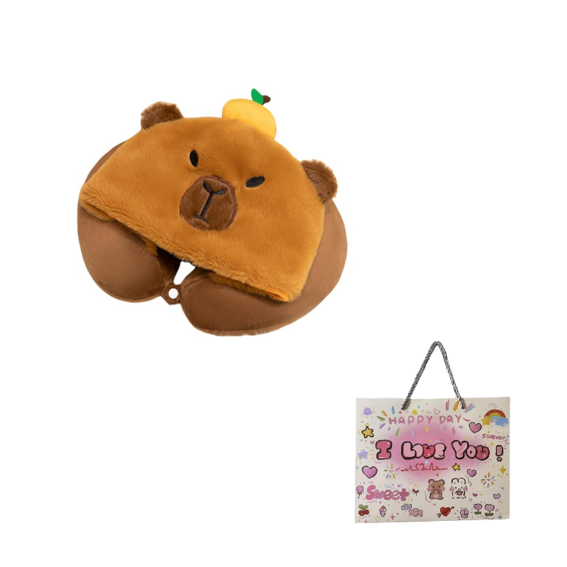Подушка унисекс MIANHUIYI Капибара, Capybara Hooded U-Shaped Pillow