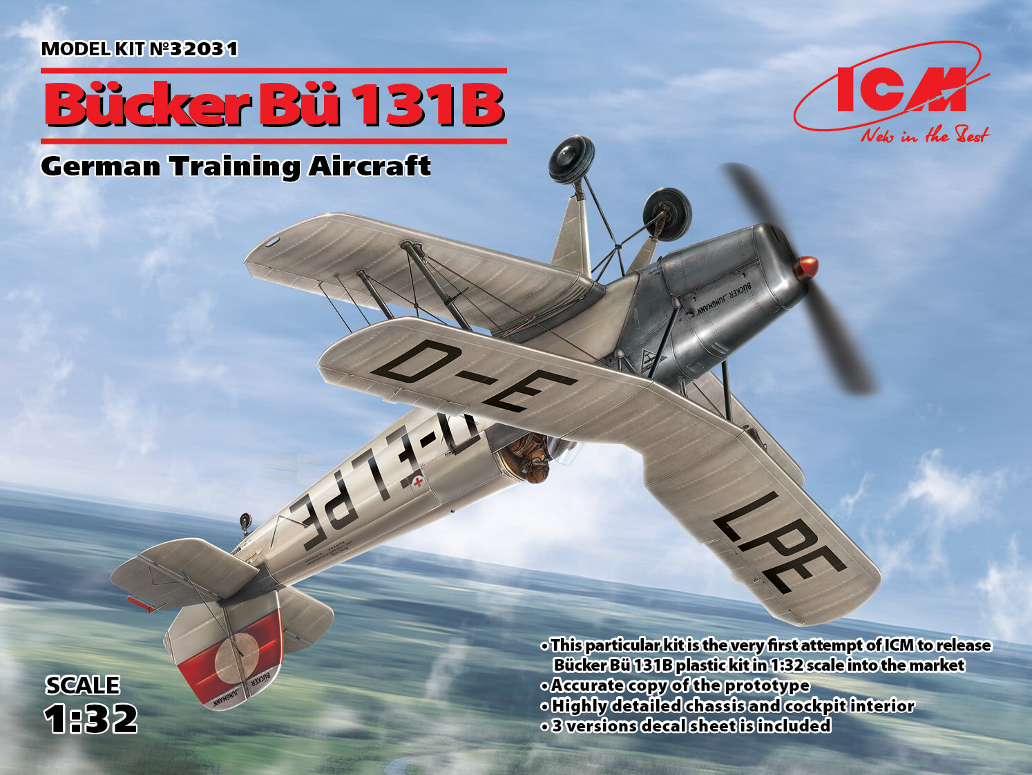 Сборная модель самолета ICM 1/32 Германский учебный самолет Bücker Bü 131B (32031)