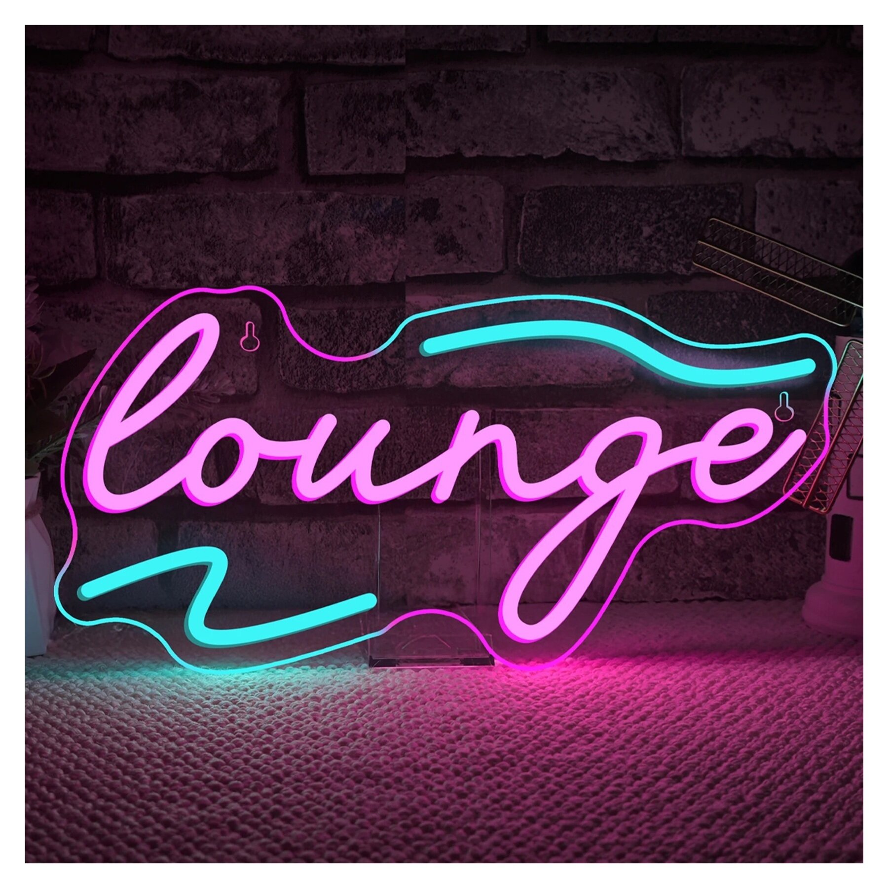 Неоновая вывеска Lounge USB с регулировкой яркости для комнаты или бара 37×18cm
