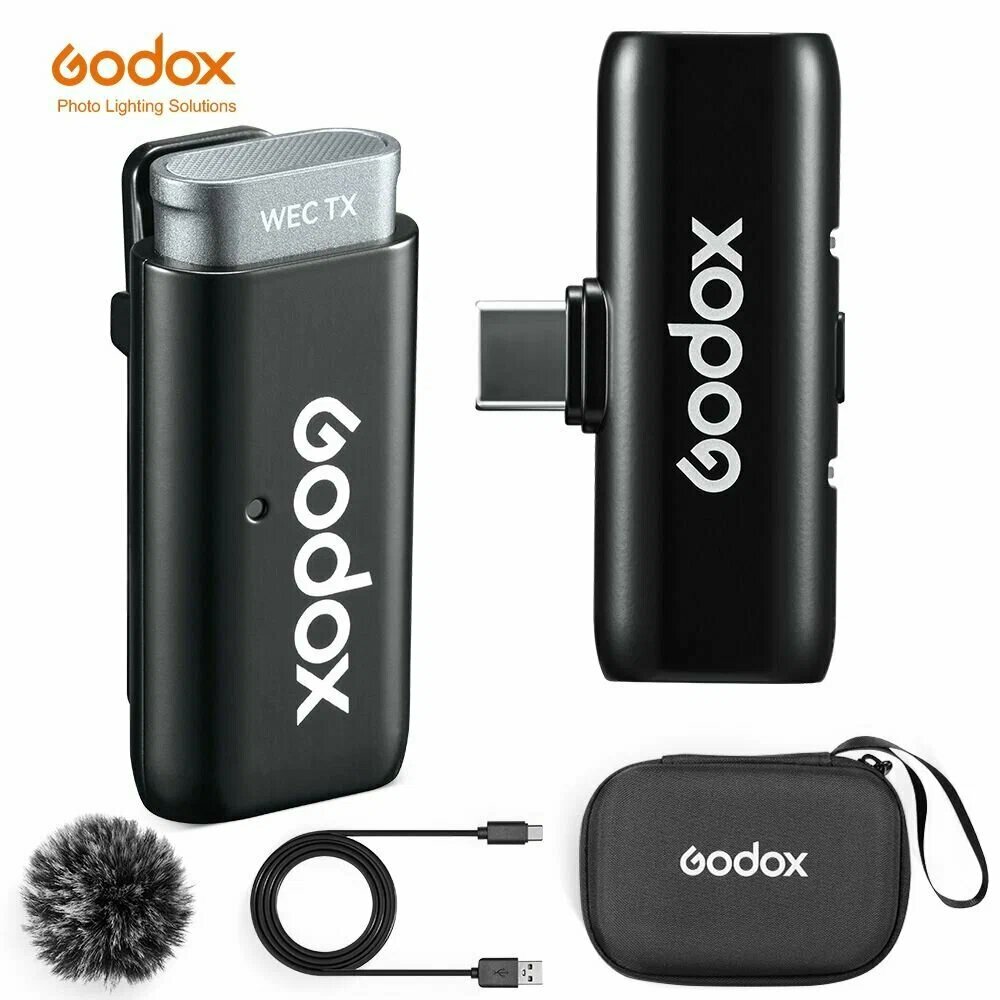 Godox WES2 Kit1 Type-C Интерфейс (1TX + 1RX ) беспроводным микрофоном интервью в прямом эфире