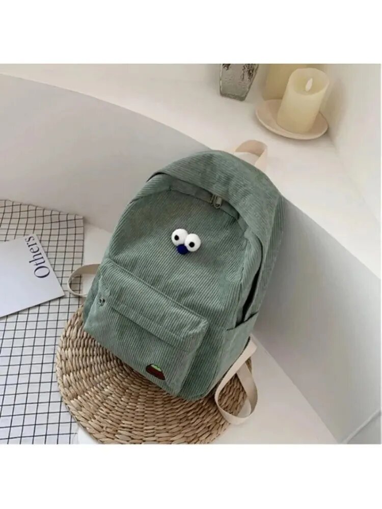 Рюкзак молодежный школьный 28CM*39CM*13CM вельвет нейлон зеленый женский детский