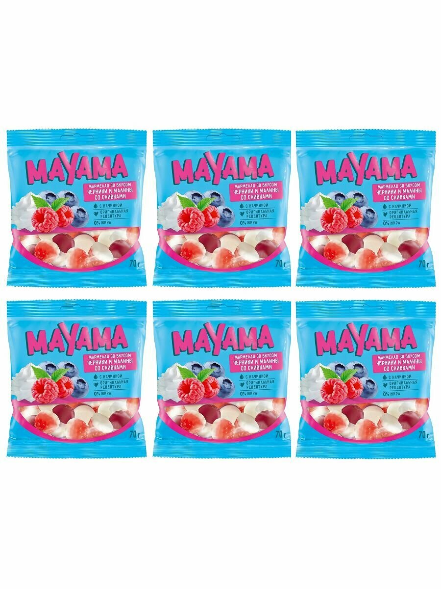 Mayama Мармелад со вкусом черники и малины со сливками, 70 гр, 6 уп