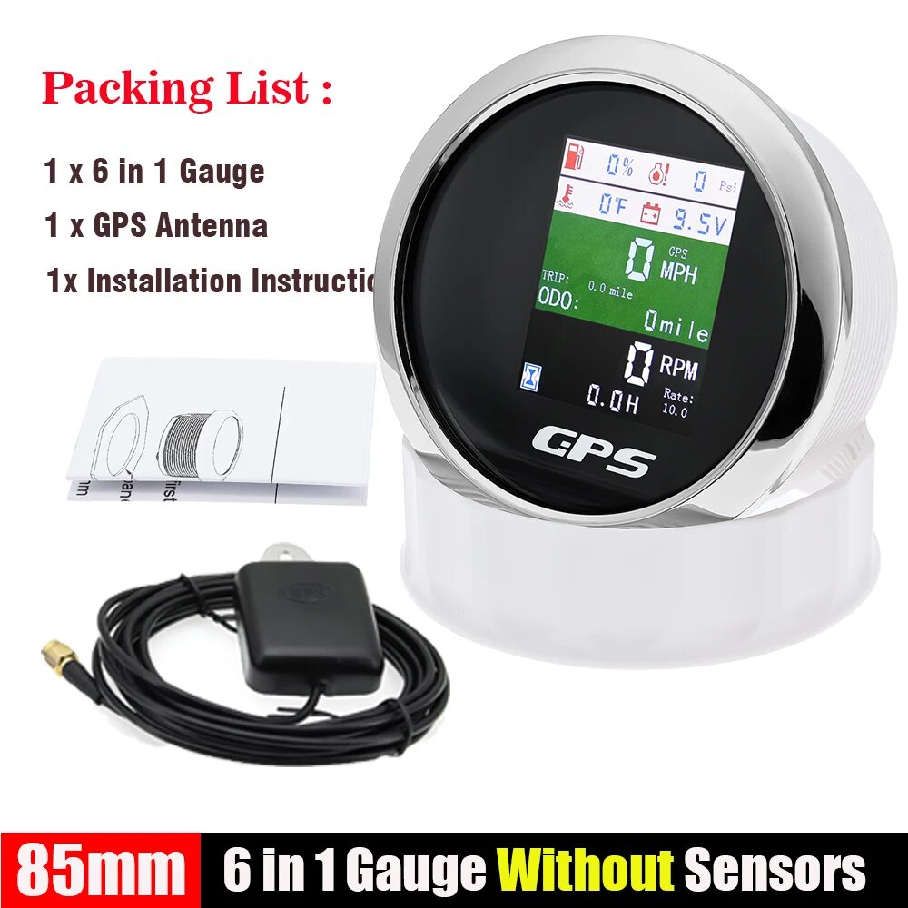 GPS Тахометр 85 мм 6 в 1, цифровой одометр, скорость + пресс для масла + температура 1 x BS Gauge