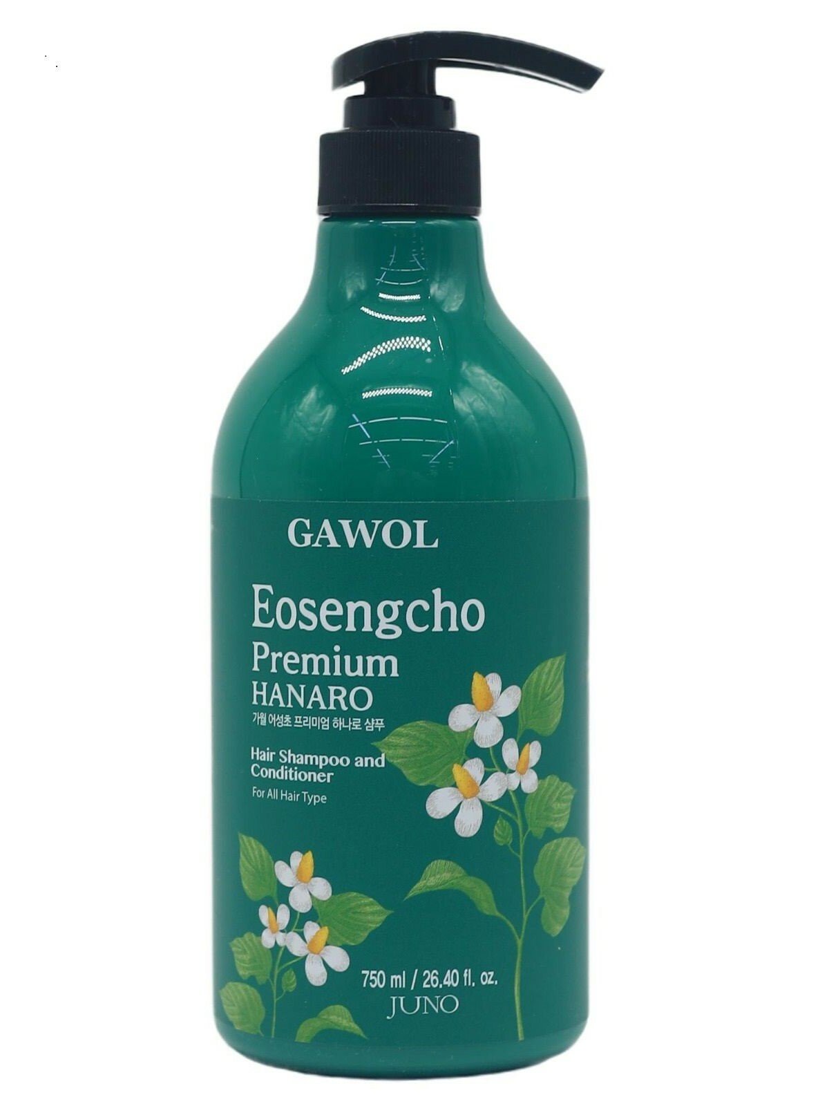 Шампунь-кондиционер 2 в 1 для волос с экстрактом хауттюйнии Juno Eosengcho Premium Hanaro Shampoo, 750 мл