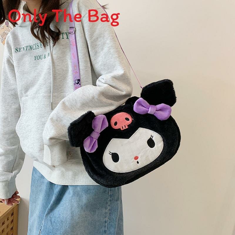 Plush cartoon crossbody bag for girls soft fabric with zipper closure for casual and travel use style13