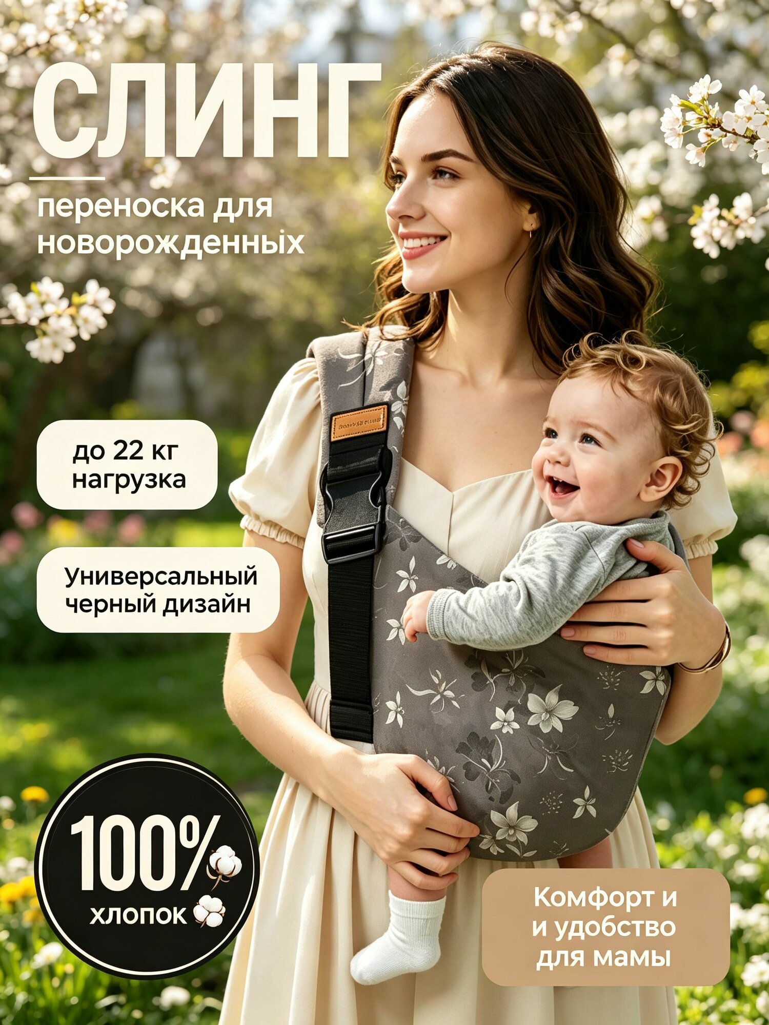 Рюкзак-типа "слинг" для новорожденных для прогулок и путешествий с малышом в поликлинику, магазин